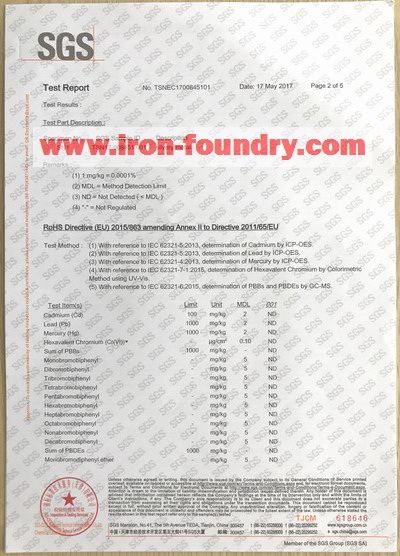 Iron Foundry in China - ROHS Certificate